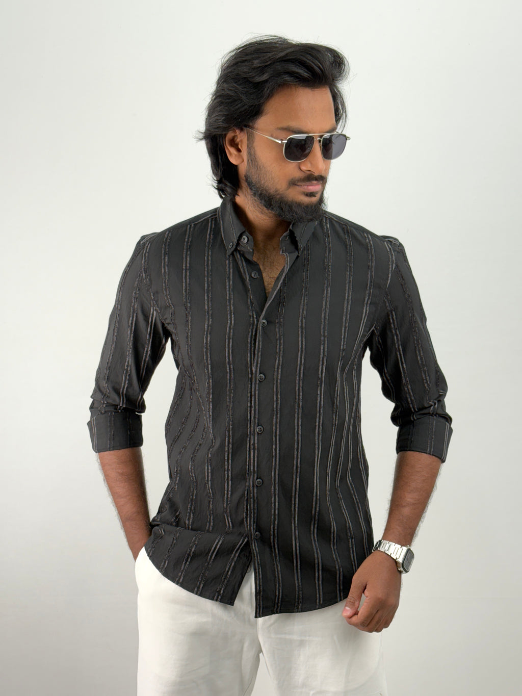 Green Self Stripe Shirts