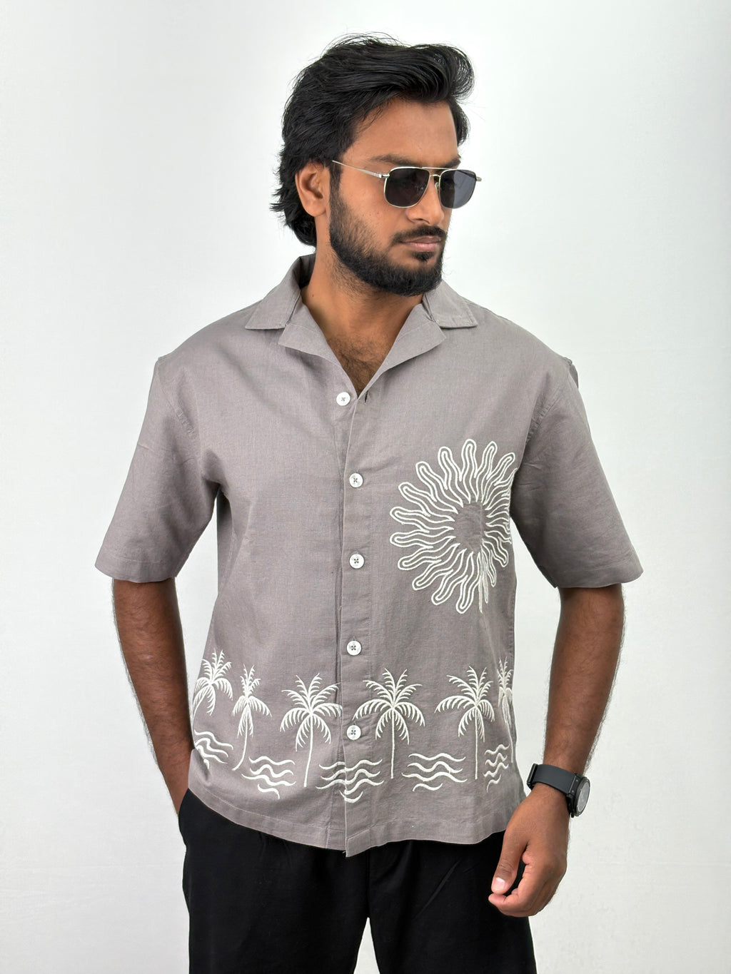 Grey Embroidery Shirt